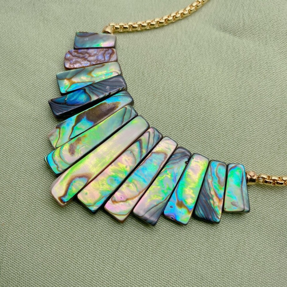 Natural Multi Color Abalone Shell Gold Plated Chain Necklace Simple ...