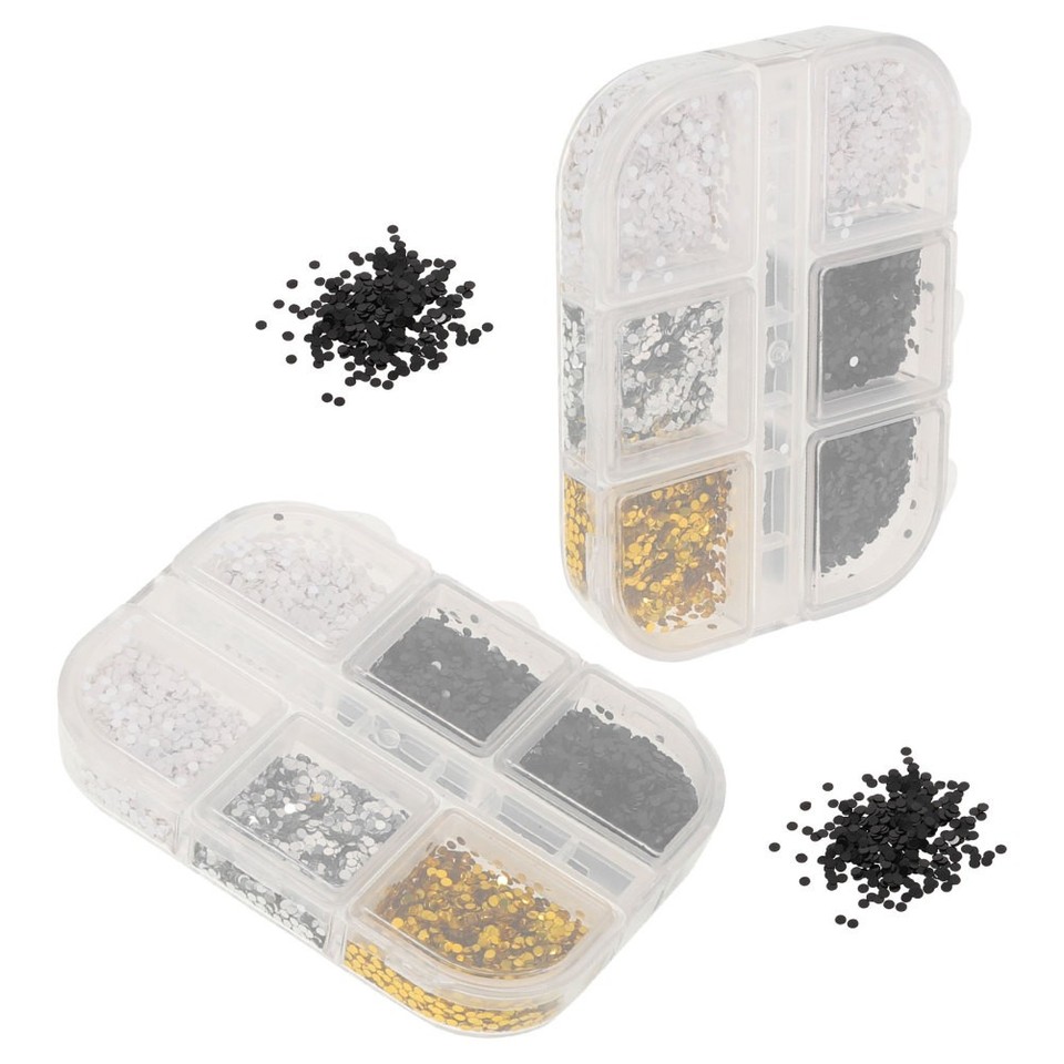 2 Boxes Round Nail Glitter Sequins 6 Grid Dot Charms Nail Art Decor ...