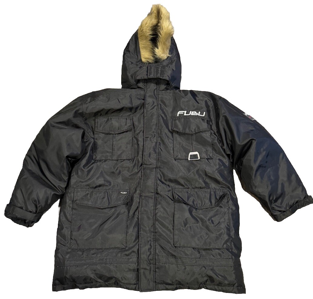 Vintage FUBU Jacket Black Fur Hood Puffer Down Coat … - Gem