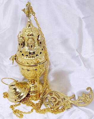Polished Brass Incense Burner Orthodox Censer With Bracket for Hanging ...
