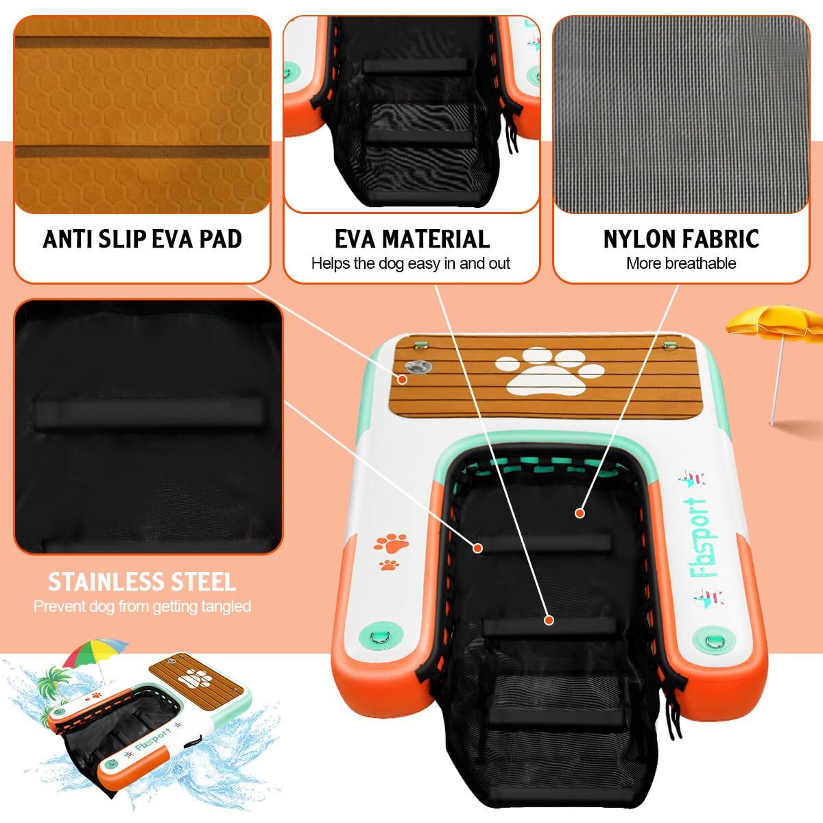 Inflatable Dog Boat Ramp Non-Slip EVA Floating Ladder for Dogs Up to ...