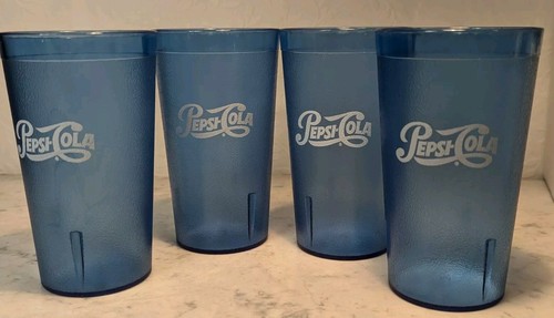 Pepsi Cola Blue Tumblers Set 4 New Drink Cup Restaurant Stacking 12oz ...