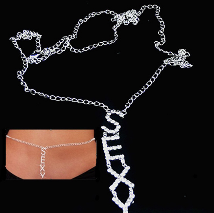 New Fashion Women Sexy Silver Rhinestone Belly Waist Lower Back Chain ...