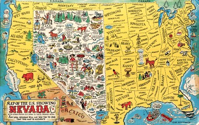 Nevada Map Featured on US Vintage 1955 Large Postcard 8.5"x5.5" Petley ...