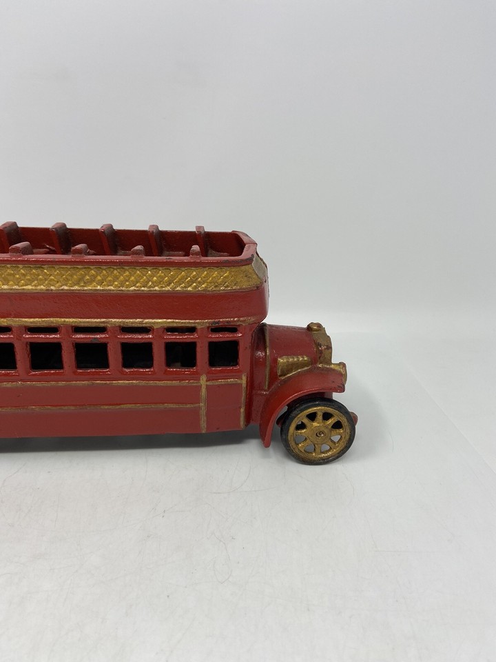 Cast Iron Double Decker Bus Red Gold And Black Rolling Wheels | eBay