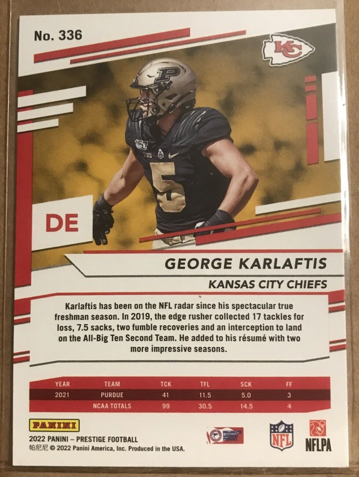 George Karlaftis 2022 Panini Prestige Rookie Card #336 RC Kansas City ...