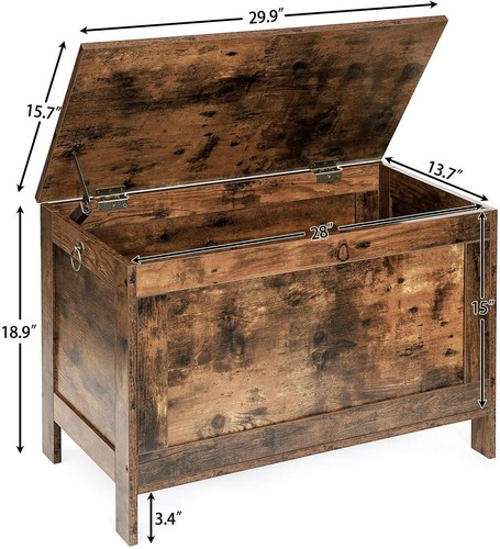 Rustic Brown Wooden Toy Box Chest Storage Bench Trunk Play Room ...