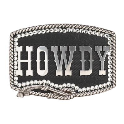 Nocona Western Womens Rectangle Belt Buckle Howdy Crystals Silver 37926 ...