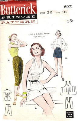1950's Printed Butterick Pattern #6971 PlayClothes Size 18 Bust 36 ...