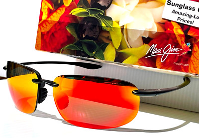 NEW Maui Jim HOOKIPA XL Matte Black POLARIZED Lava Ruby Lens Sunglass ...