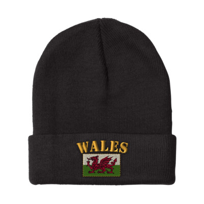 Beanies for Men Wales Flag Embroidery Winter Hats Women Acrylic Skull ...