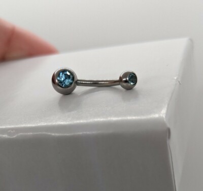 Light Blue Navel Ring Double Gem Belly Button Jewelry Piercing Dual ...