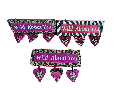 Lot 4 Valentine Wall Door Sign Hanger Wood "Wild About You" Leopard ...