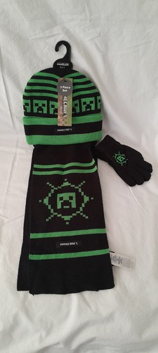BNWT Primark boys children's minecraft creeper hat scarf gloves set m/l ...