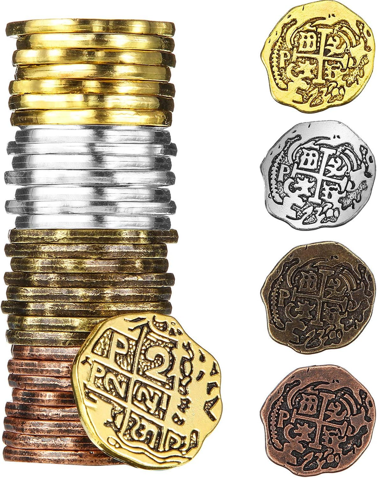 35 Pieces Gold Metal Pirate Coins Bulk Fake Pirate Treasure Coins Poker ...