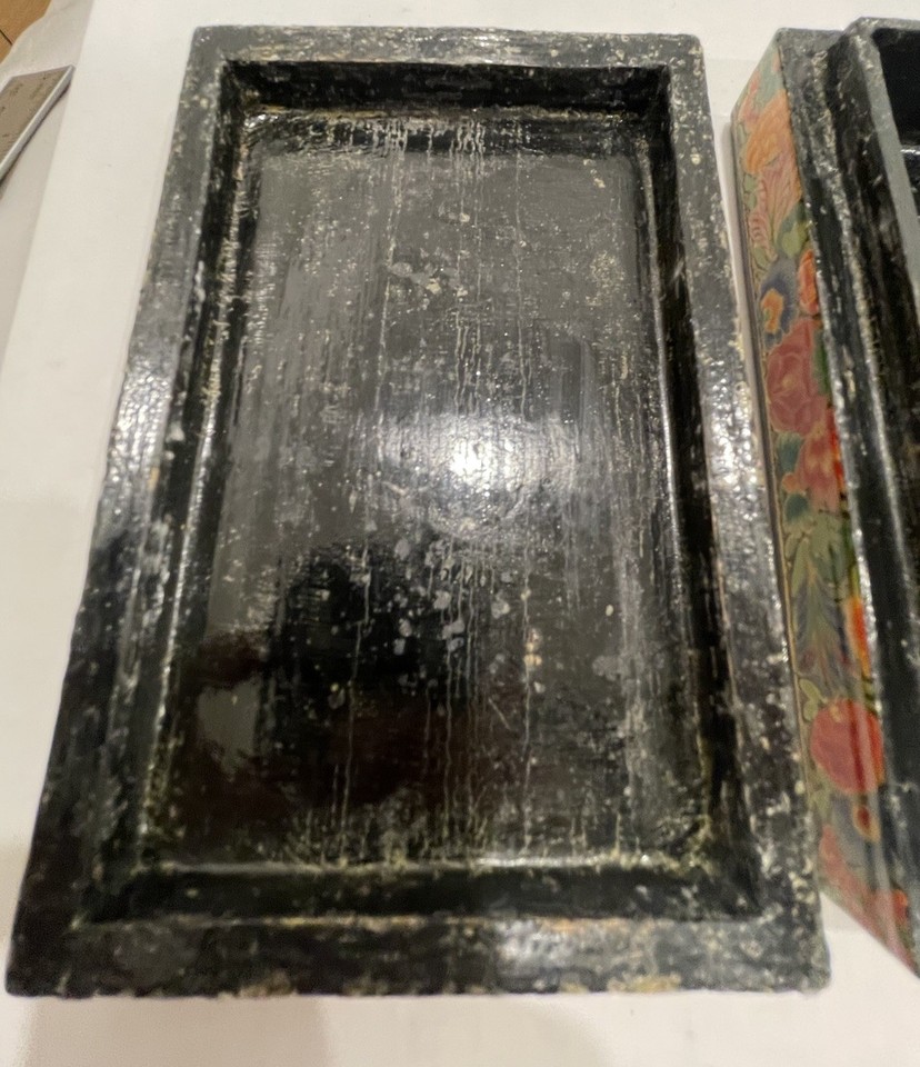 Vintage Kashmir India Laquer Hand Painted Paper Mache Trinket Box ...