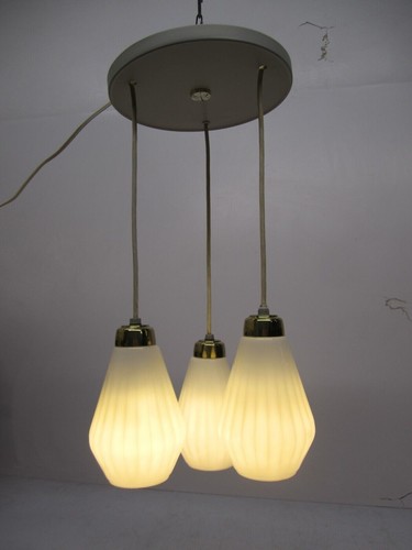 Vtg MCM 3 Pendant Hanging Ceiling Light Fixture Chandelier Milk Glass ...