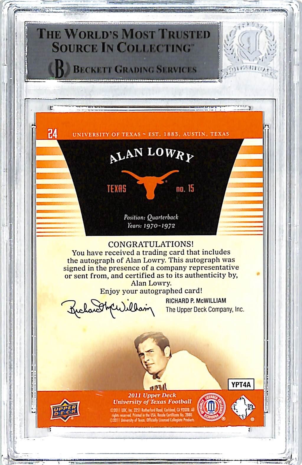 2011 Upper Deck Texas Longhorns Autographs ALAN LOWRY Signed Card #24 ...