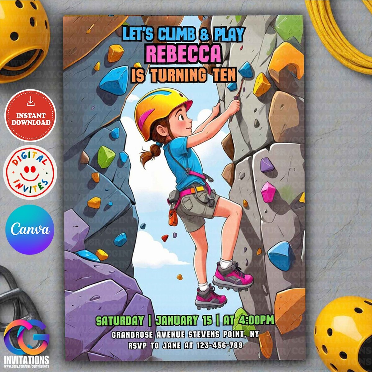 Rock Climbing Birthday Invitations Boy On Climbing Wall Party