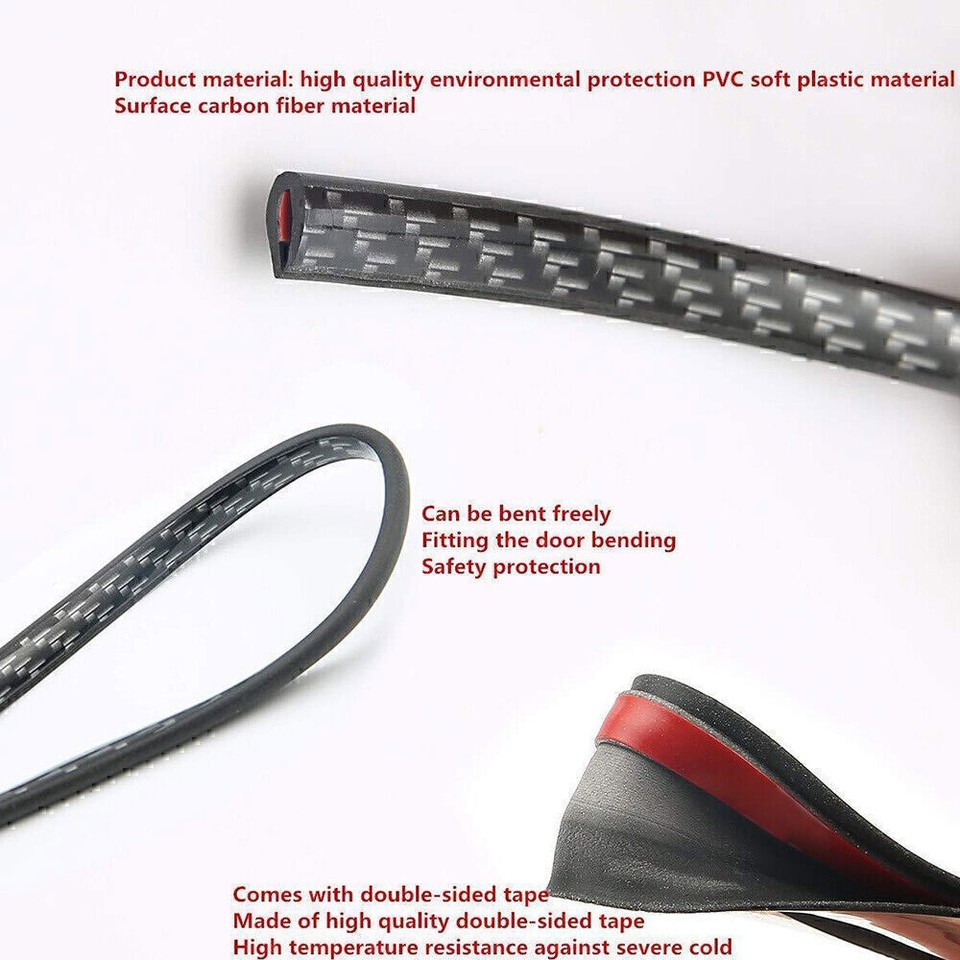 Carbon Fiber 5M Car Door Moulding Rubber Scratch Protector Strip Edge ...
