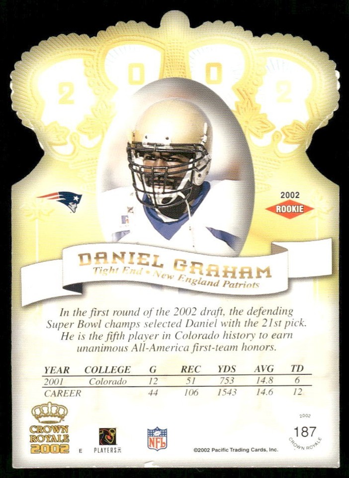 K867 DANIEL GRAHAM RC 2002 CROWN ROYALE BLUE 60/99 PATRIOTS #187 | eBay