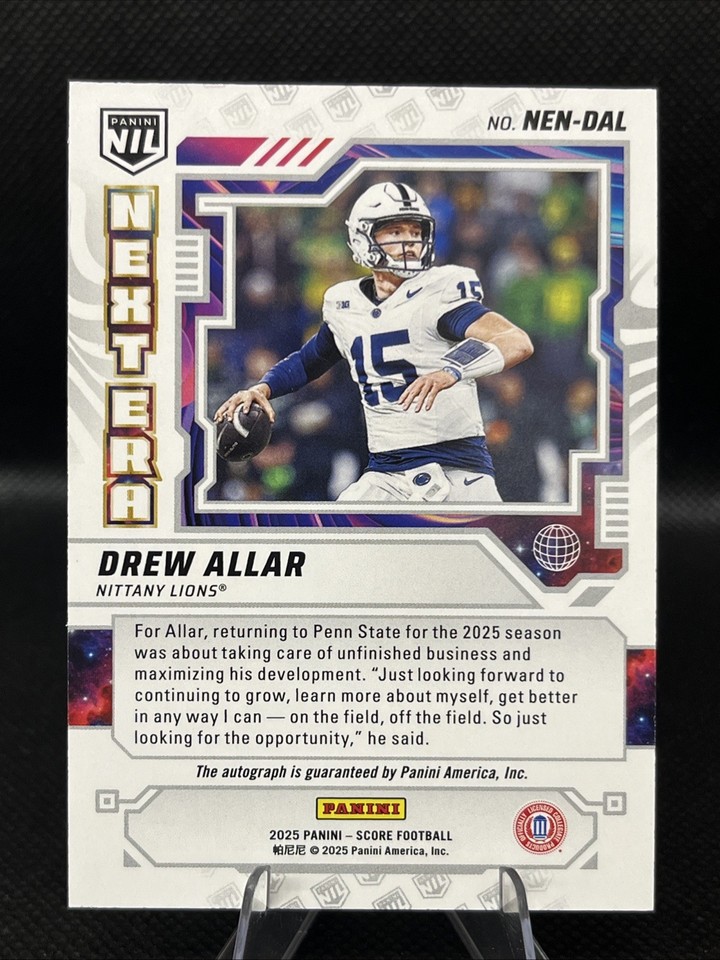 2025 SCORE DREW ALLAR NEXT ERA AUTO PANINI NIL PENN STATE Nitty Lions ...