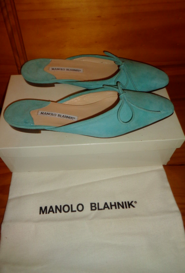 MANOLO BLAHNIK BABY BLUE SUEDE VINTAGE "BALLERIMU" MULES NWT 38 1/2 | eBay