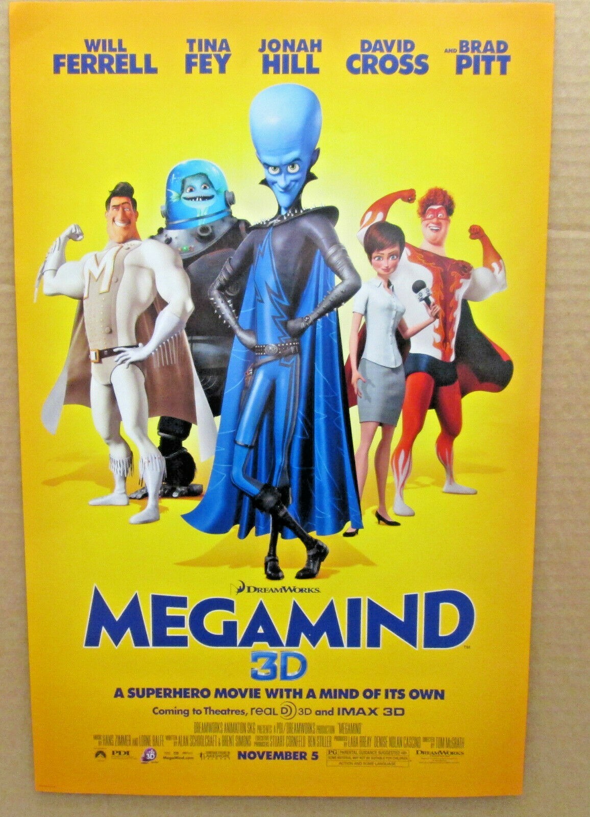 2010 Megamind 3D DreamWorks Animation Movie Poster Will Ferrell Tina ...