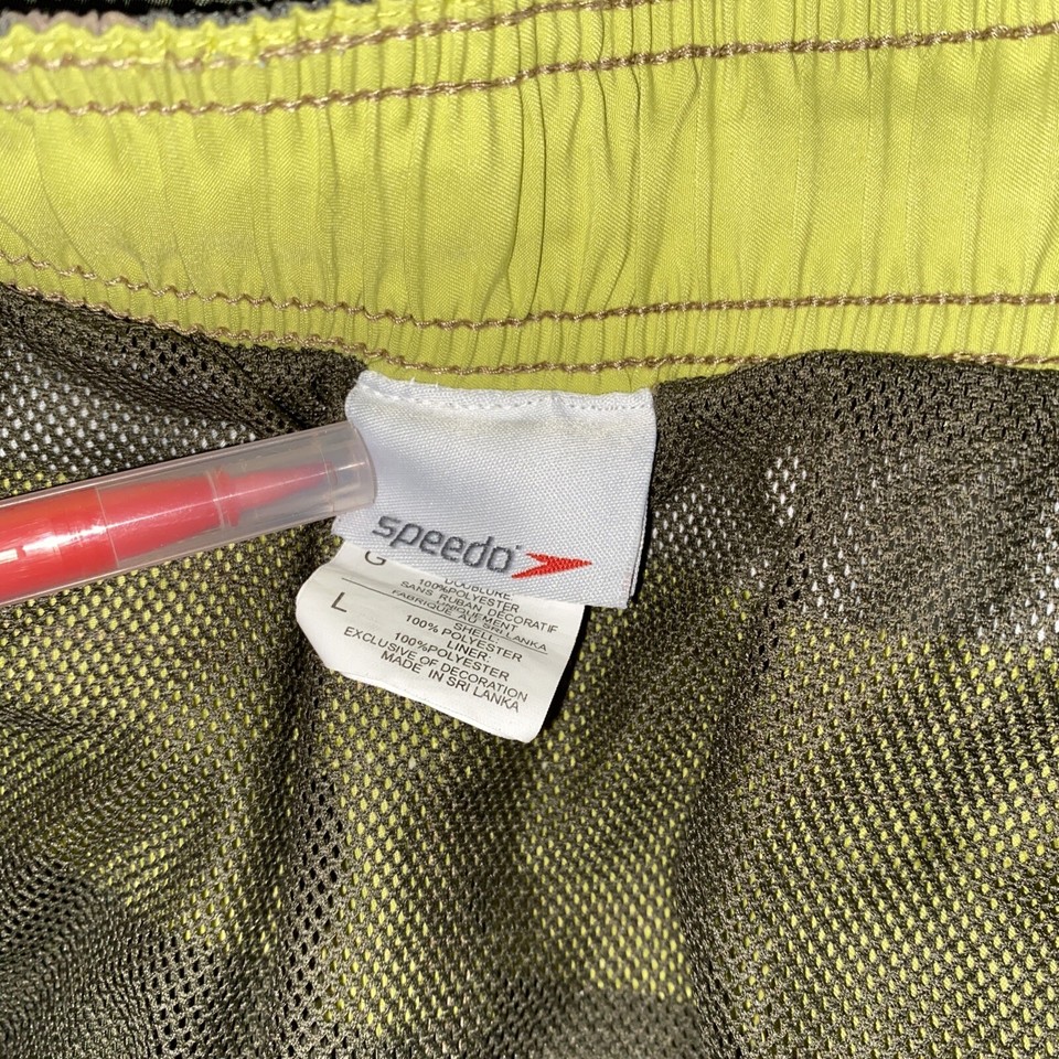 SPEEDO Mens Swim Trunks Olive Green Hawaiian Hibiscus Drawstring Size ...