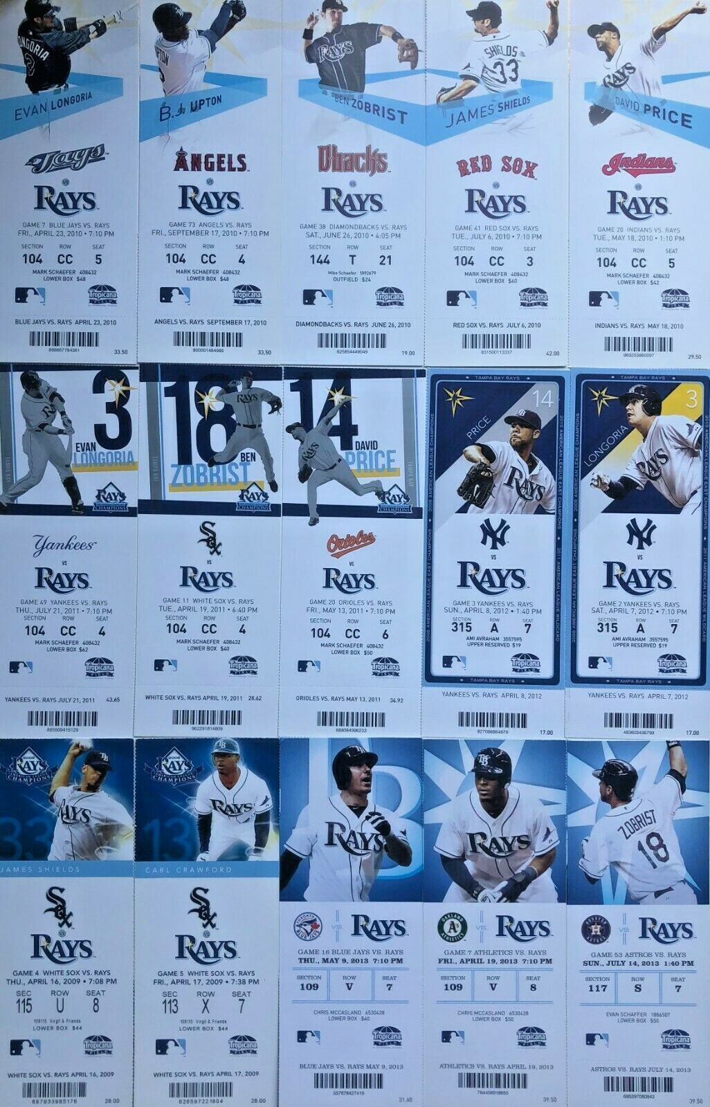 2009-2010-2011-2012-2013 Tampa Bay Rays Season Ticket Stubs - Mint ...