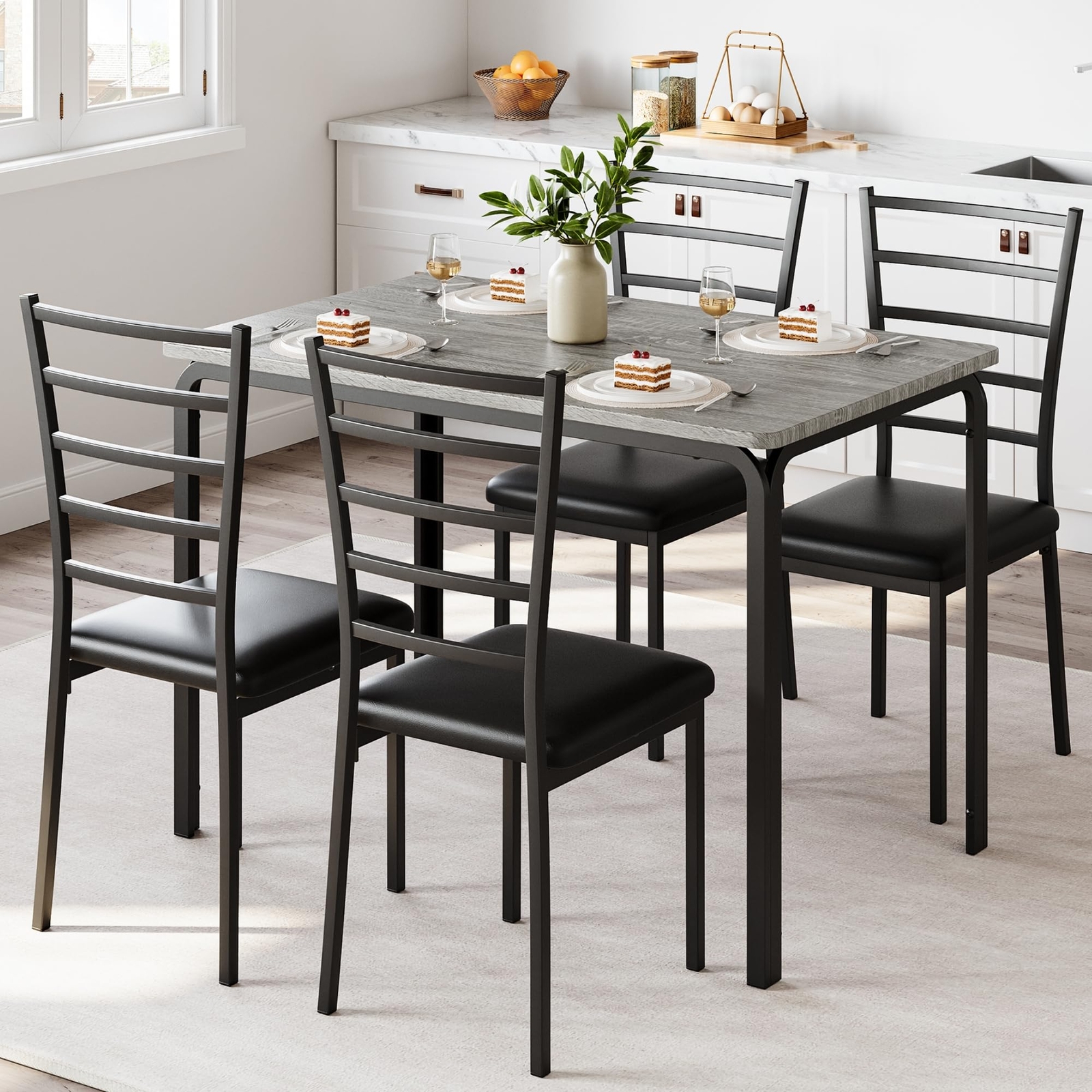 Dining Table Set for 4 ,Dinette Set ,Squre Dinner Set Kitchen Table and ...