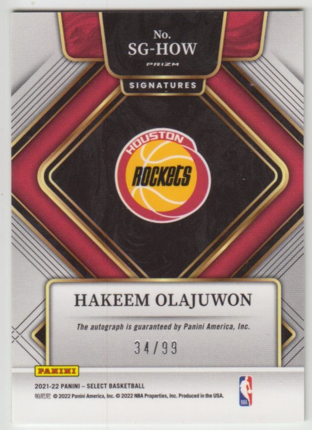2021-22 Select Hakeem Olajuwon Neon Green Prizm Auto 34/99 Jersey ...