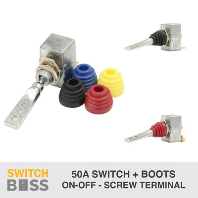 50A On-Off Toggle Switch Heavy Duty SPST 12V Screw Terminal with Boots ...