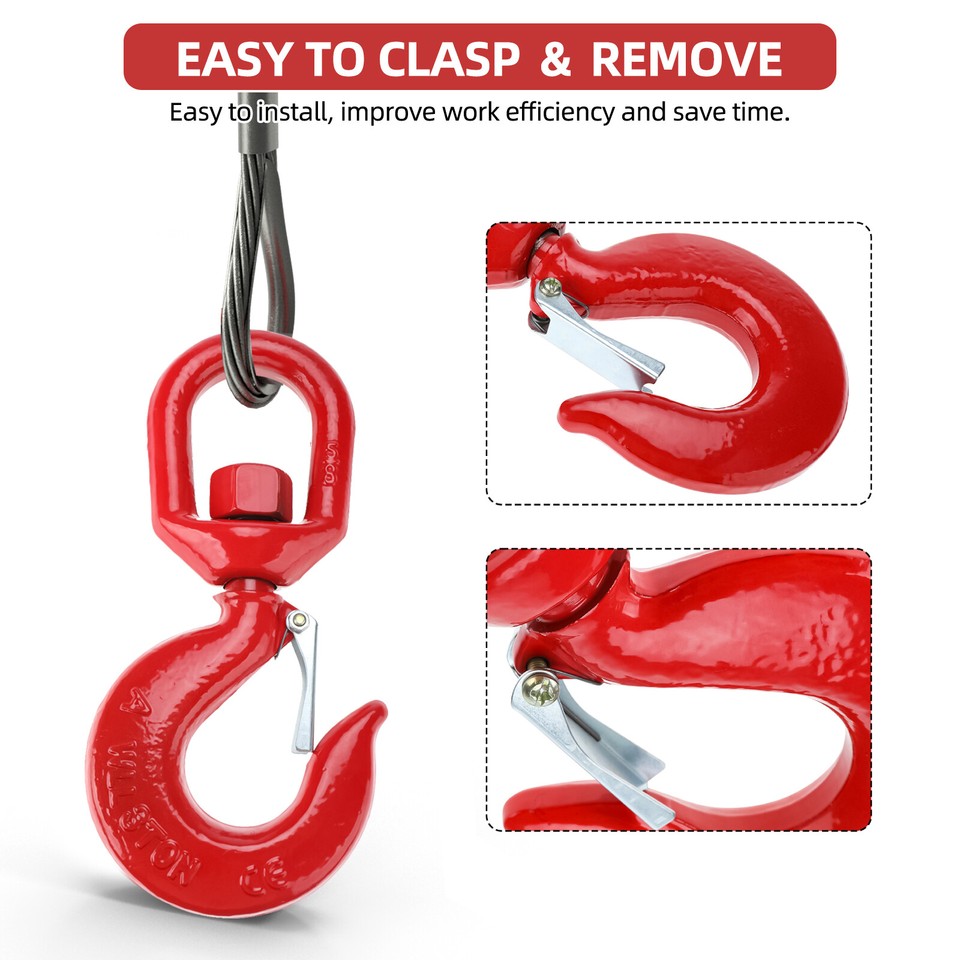 2 Ton Heavy Duty Swivel Lifting Hook, G80 Rotating Hook with Safety ...