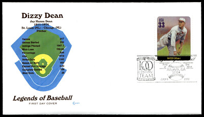 2000 Dizzy Dean FDC Legends of Baseball Cardinals Career Stats Cachet ...
