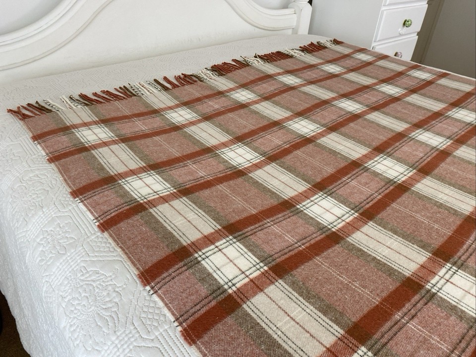 Tessilechiti Italy Brown Plaid Check Fringe Throw Rug Blanket 160cm x ...