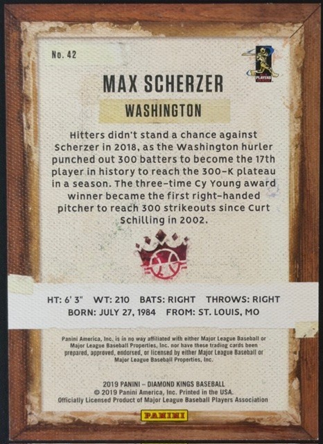 Max Scherzer 2019 Panini Diamond Kings - Artists Proof #42 | eBay