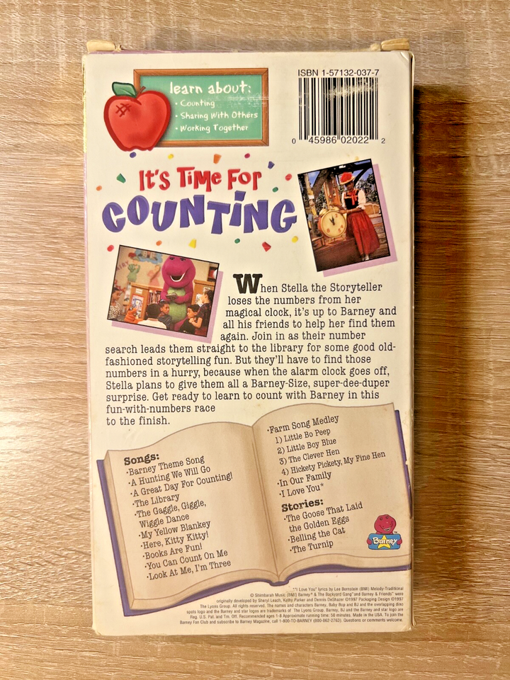 Barney It’s Time For Counting VHS Classic Collection 1997 Kids Learning ...