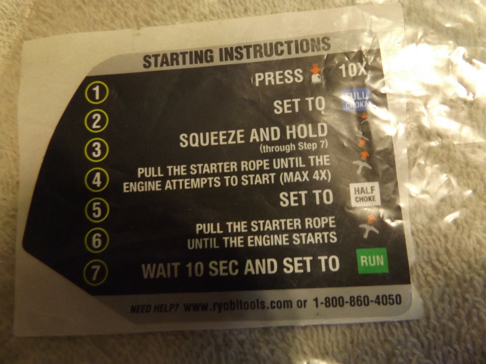 OEM Homelite/Ridgid/Ryobi Label Starting Instructions 940686168 | eBay