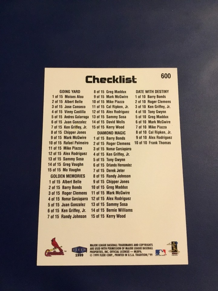 1999 Fleer # 600 J.D. DREW Rookie Checklist St. Louis Cardinals | eBay