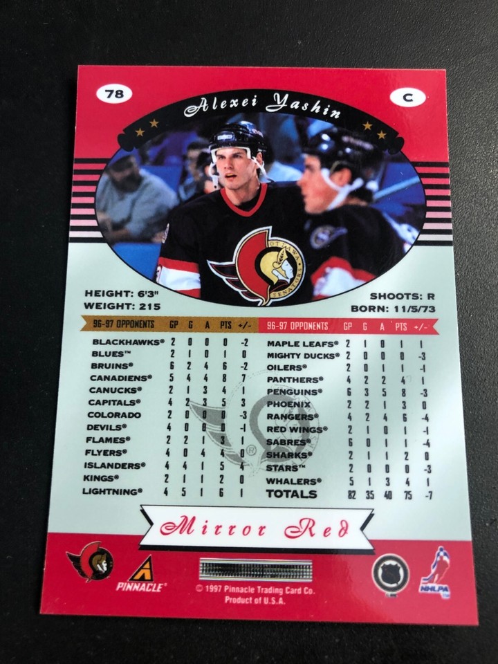 ALEXEI YASHIN 1997-98 Pinnacle Certified MIRROR RED Card #78 Only /90 ...