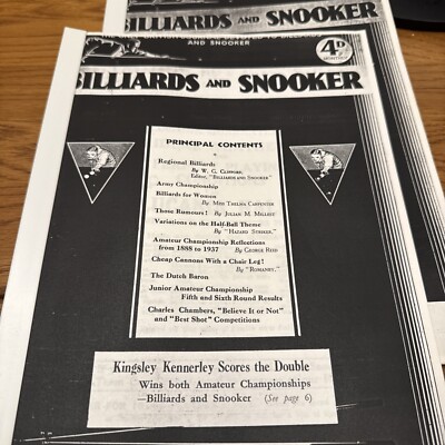 The Billiard Player Magazine Reproductions x 5 | eBay