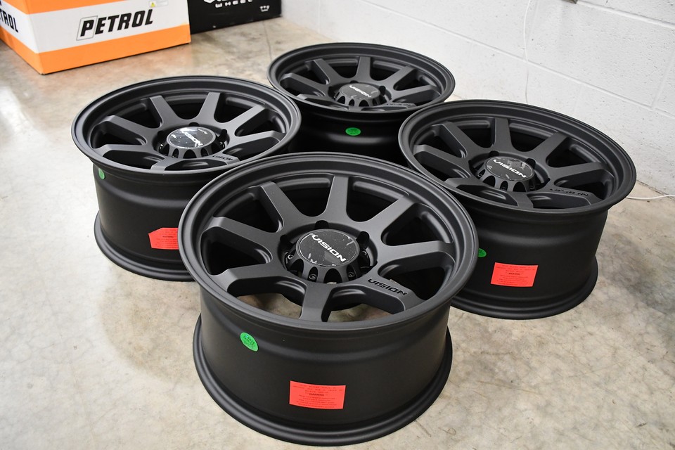 Set 4 16" Vision Off-Road 351 Flow Satin Black Wheels 16x8 8x6.5 Truck ...
