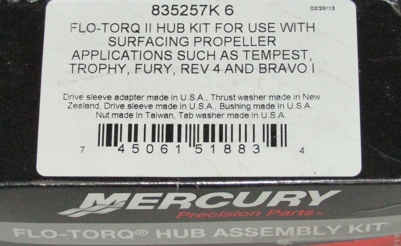 Mercury Marine Mercruiser Quicksilver Flo-Torq II Propeller Hub Kit OEM ...