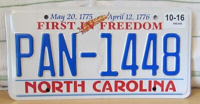 NORTH CAROLINA FIRST IN FREEDOM LICENSE PLATE | eBay