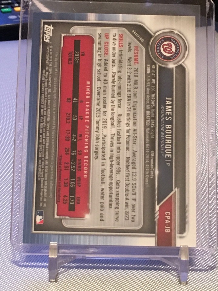 2019 Bowman Chrome JAMES BOURQUE 1st Rookie RC AUTO Autograph NATIONALS ...