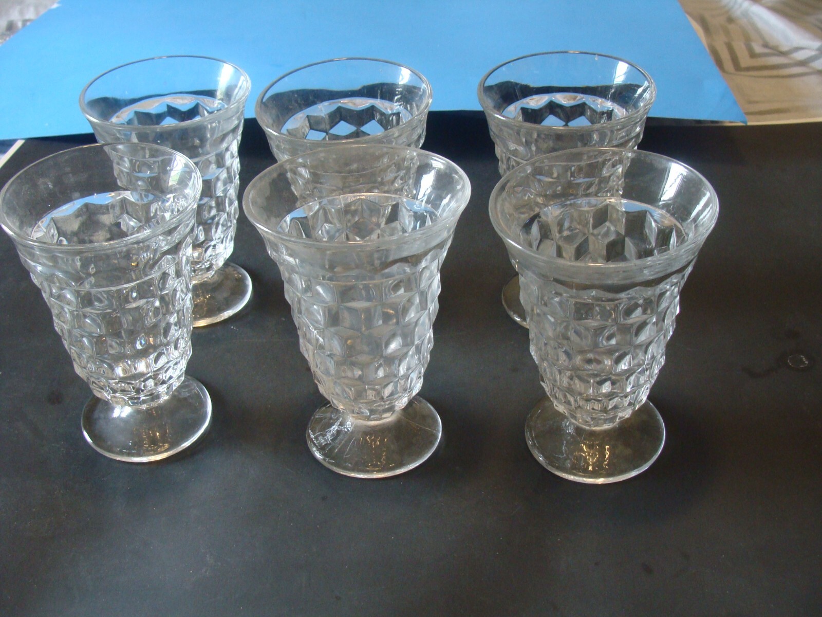 SET OF 6 FOSTORIA AMERICAN GLASSWARE CUBIST FOOTED WATER GOBLETS | eBay