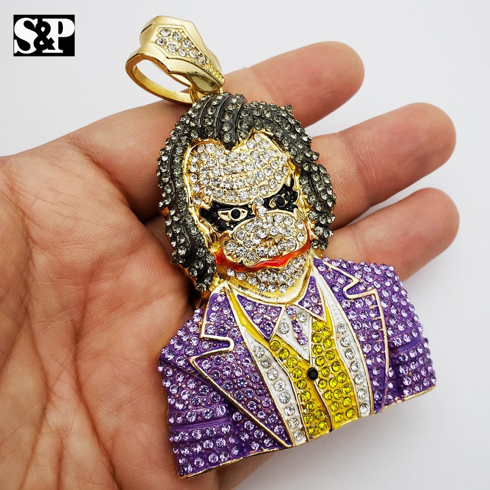 Hip Hop Large JOKER Pendant & Iced Cubic Zirconia Miami Cuban Chain ...