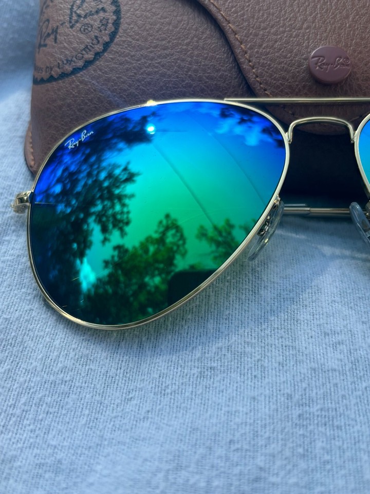 Ray Ban Aviator Sunglasses RB3025 55mm Gold Frame Green Flash | eBay
