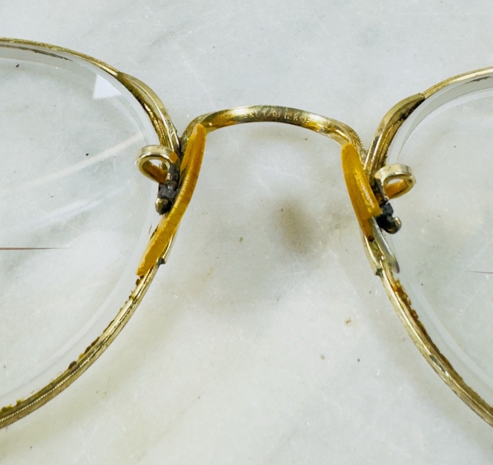 Antique 12K Gold Filled Wire Rim Eyeglasses Round Frame Curl Temples c ...